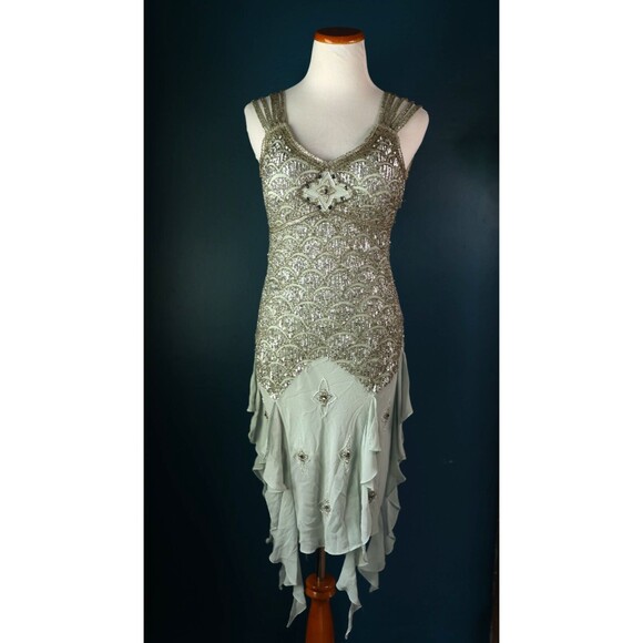 Sue Wong | Dresses | Vintage Sue Wong Nocturne Y2k Silk Beaded Handkerchief Slip Dress Gown ...